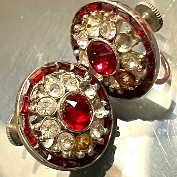 bogoff | Jewelry | Bogoff Red Clear Rhinestone Screw Back Earrings ...